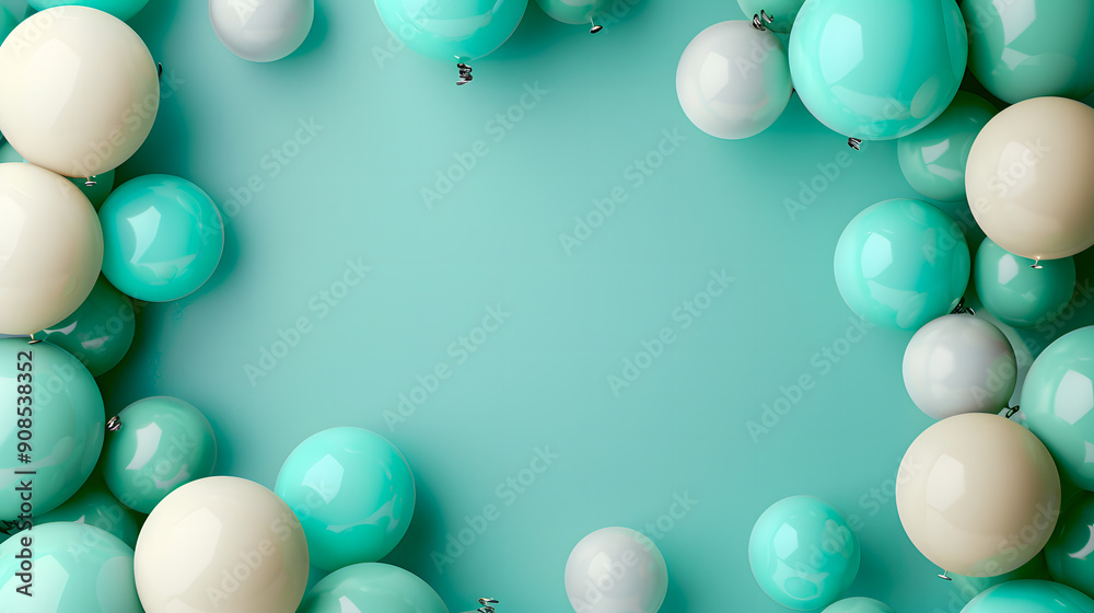 luxury balloon background border frame in pastel green color for poster ...
