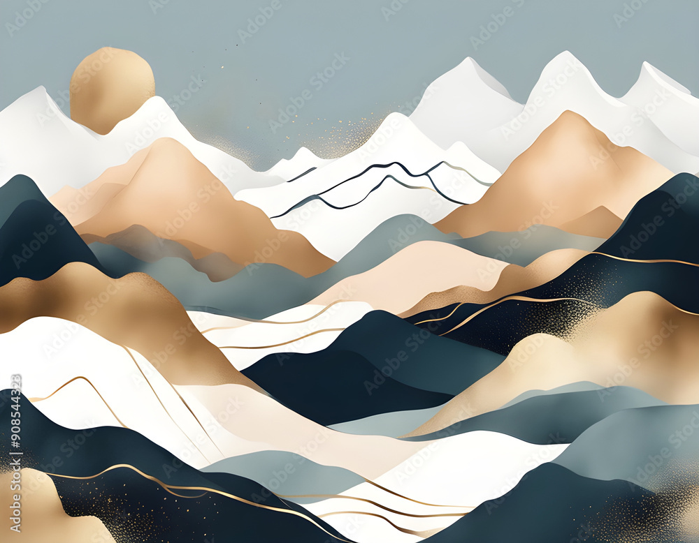 Abstract Mountain background vector. Minimal landscape art with ...
