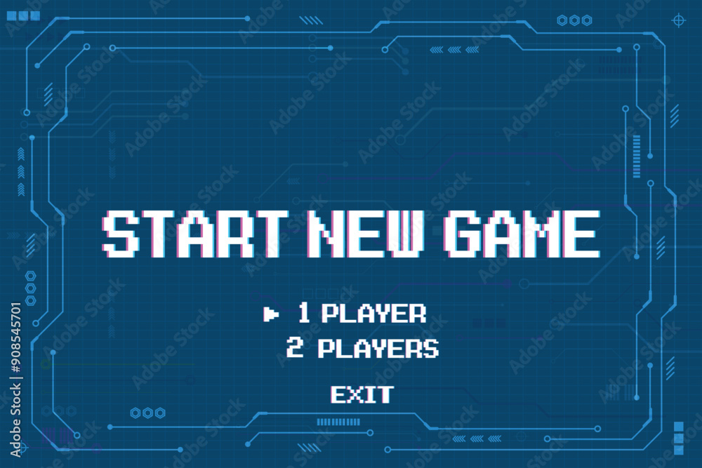 START NEW GAME. on hud ui background. pixel art .8 bit game. retro game ...
