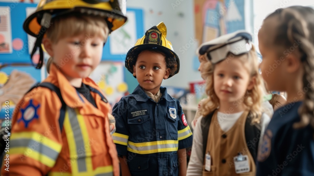 A classroom scene on Labor Day where children are dressed up in the ...