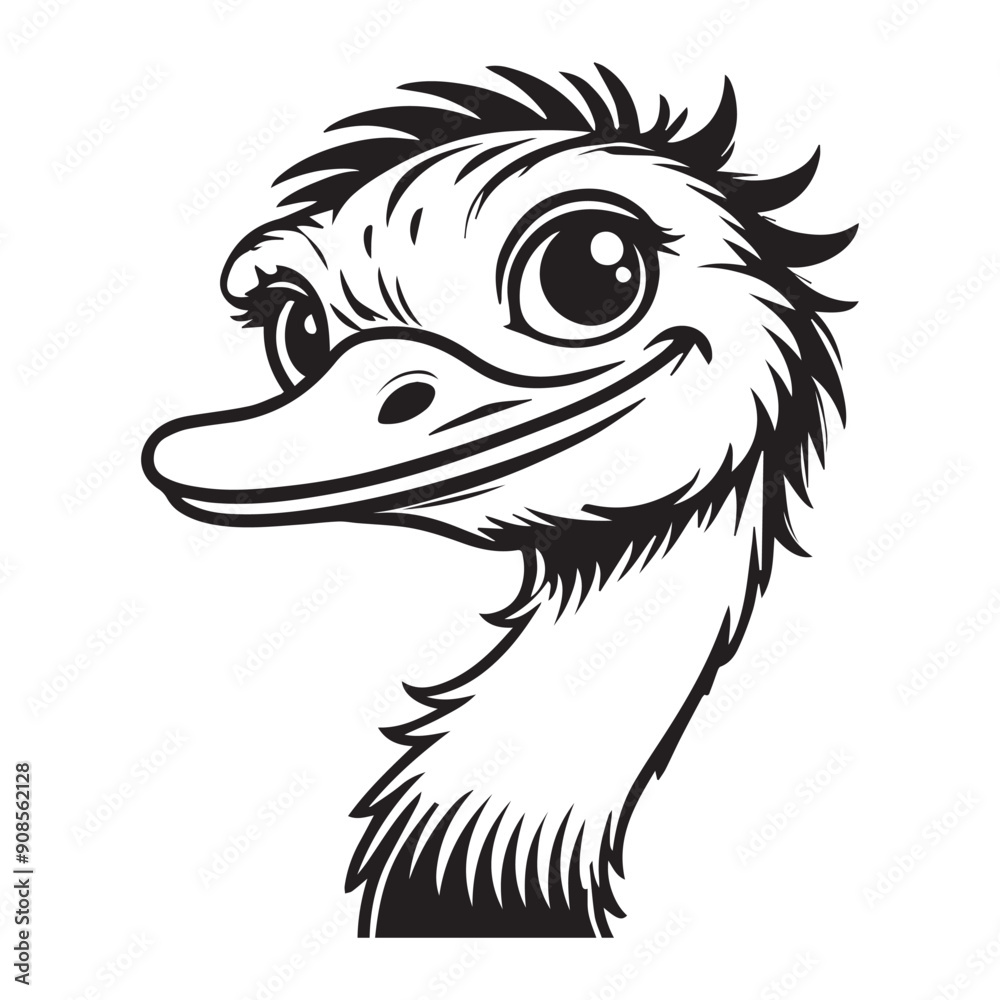 Ostrich Face Clipart, Struthio Bird Outline Design, Common ostrich ...