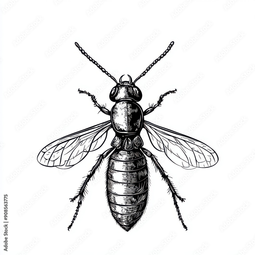 Black and white Vintage engraved art of a termite isolated on white ...