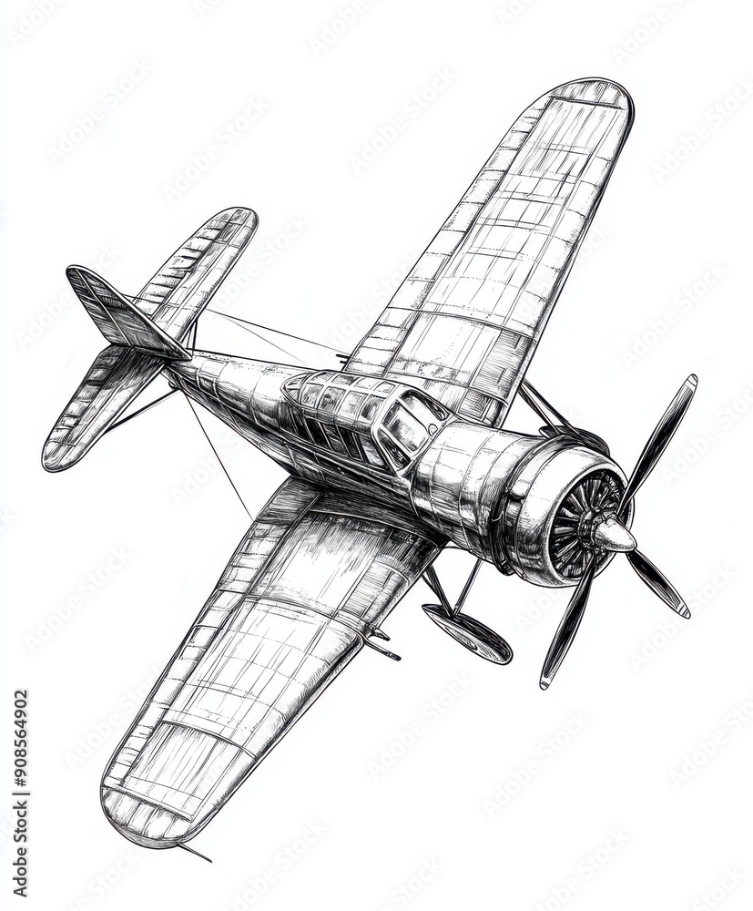 Black and white Vintage engraved art of a wood plane isolated on white ...