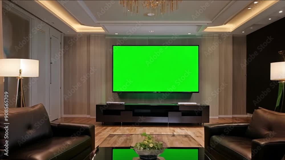 High-resolution rendering of a luxurious living room interior with a ...