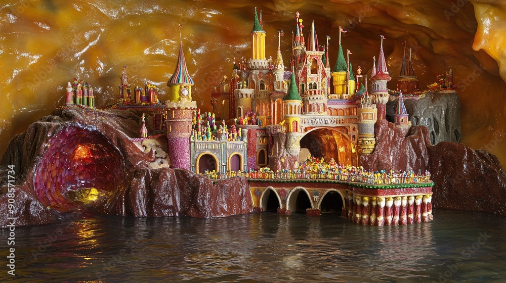 An awe-inspiring view of Candyland's majestic castle, perched atop a ...