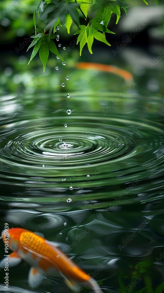 the hot summer, in the green pond, there is a water vortex, two carp ...