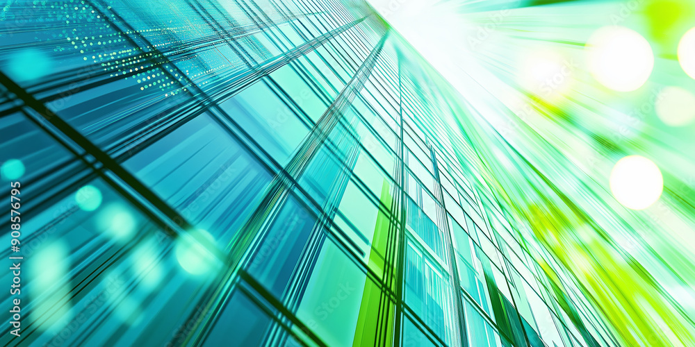 Abstract background featuring a green glass building with reflections ...