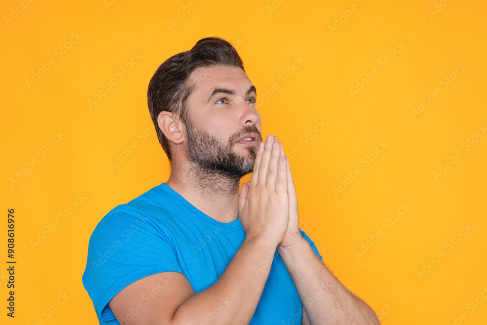 Male prayer. Man praying. Isolated portrait of male pray. Praying hands ...