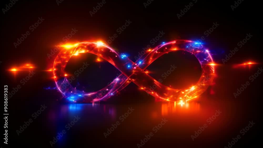 Horizontal video of glowing infinity symbol made up of bright, colorful ...