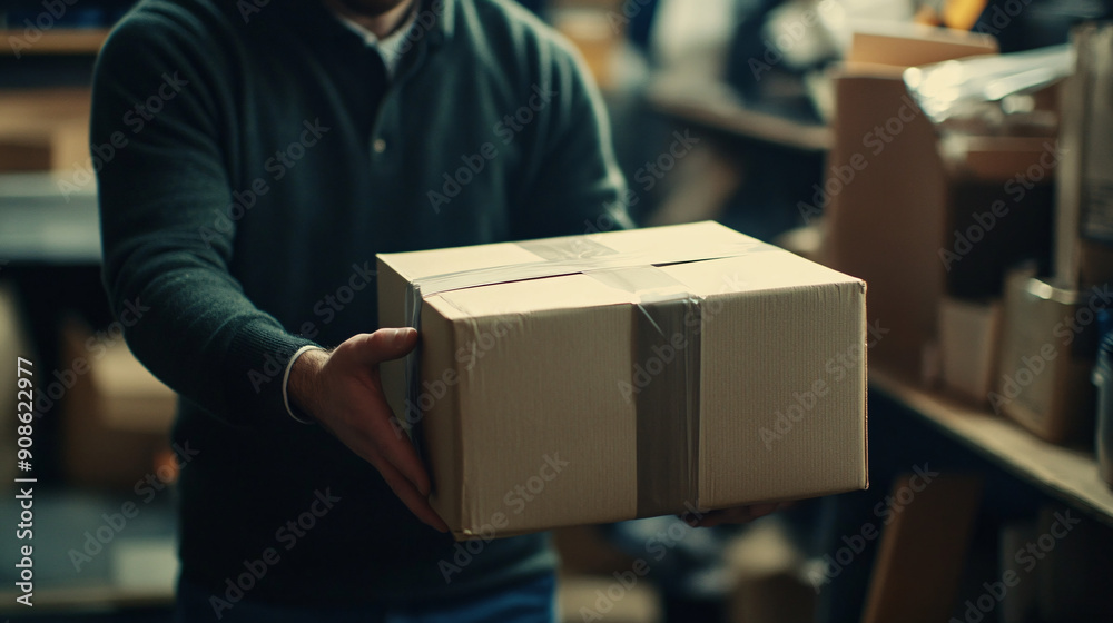 Photography of a package being carefully handled and inspected by a ...