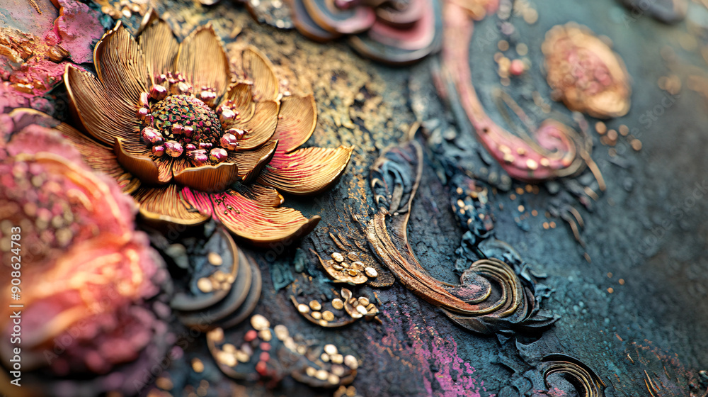 Photography of a close-up of a finished poster color artwork with ...