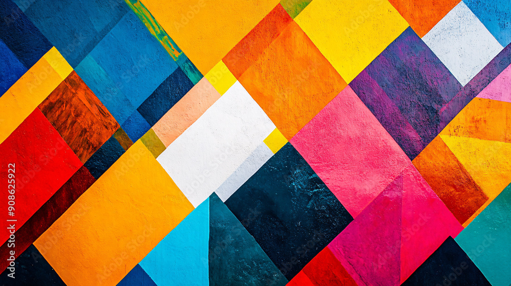 Photography of a vibrant poster color painting featuring bold geometric ...