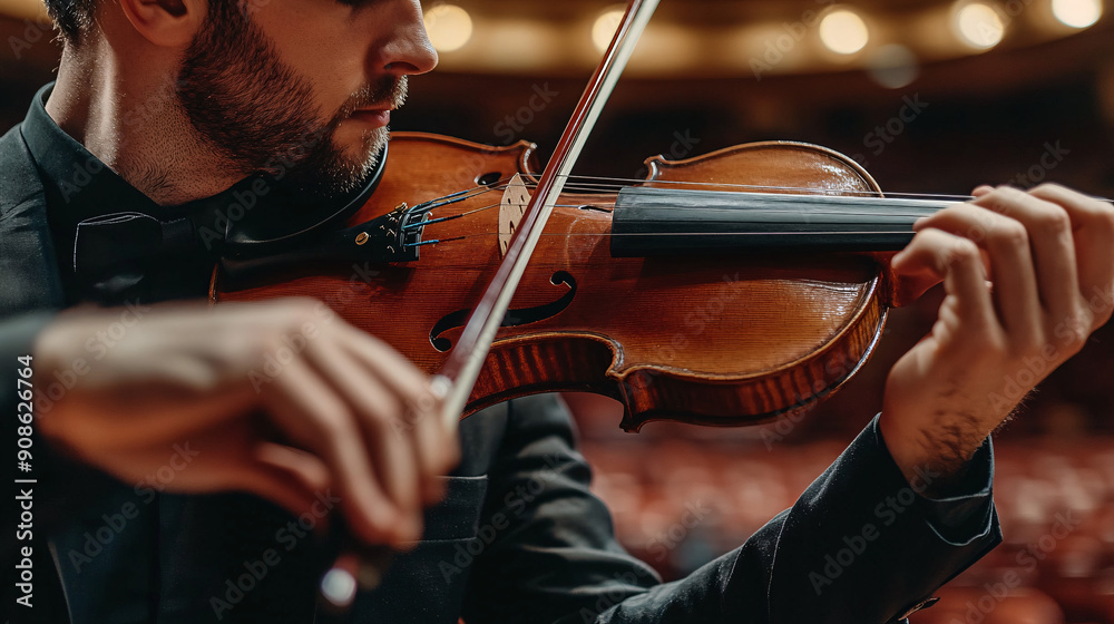Photography of a musician performing a solo violin piece in a concert ...