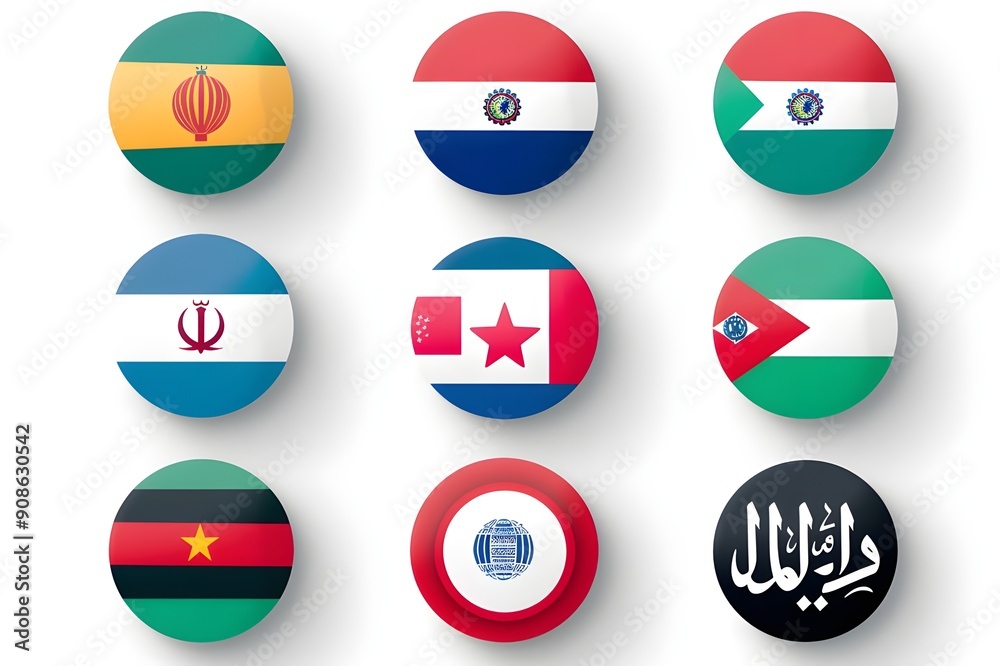 Illustrated Vector World Flag Buttons Buttons as flags of different ...