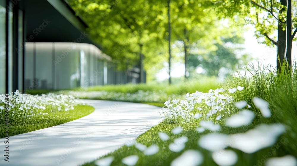 An office complex with landscaped gardens and walking paths, promoting ...