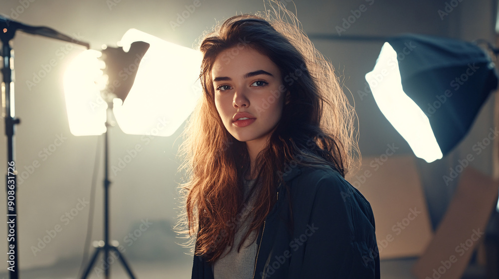 Photography of an actress in a dramatic pose on set, with 4K resolution ...