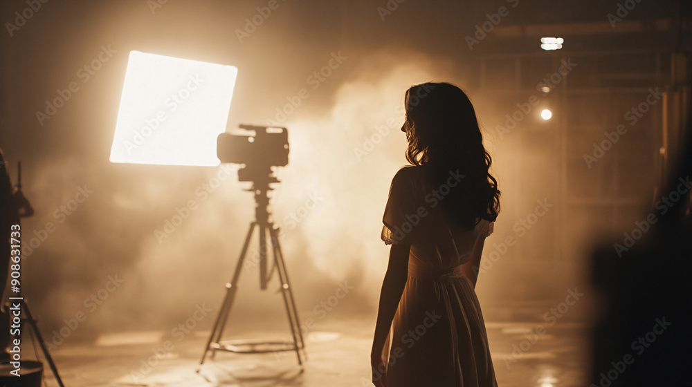 Photography of an actress in a dramatic pose on set, with 4K resolution ...