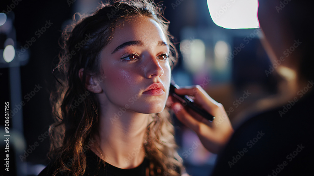 Photography of an actress preparing for a scene in a makeup chair, with ...
