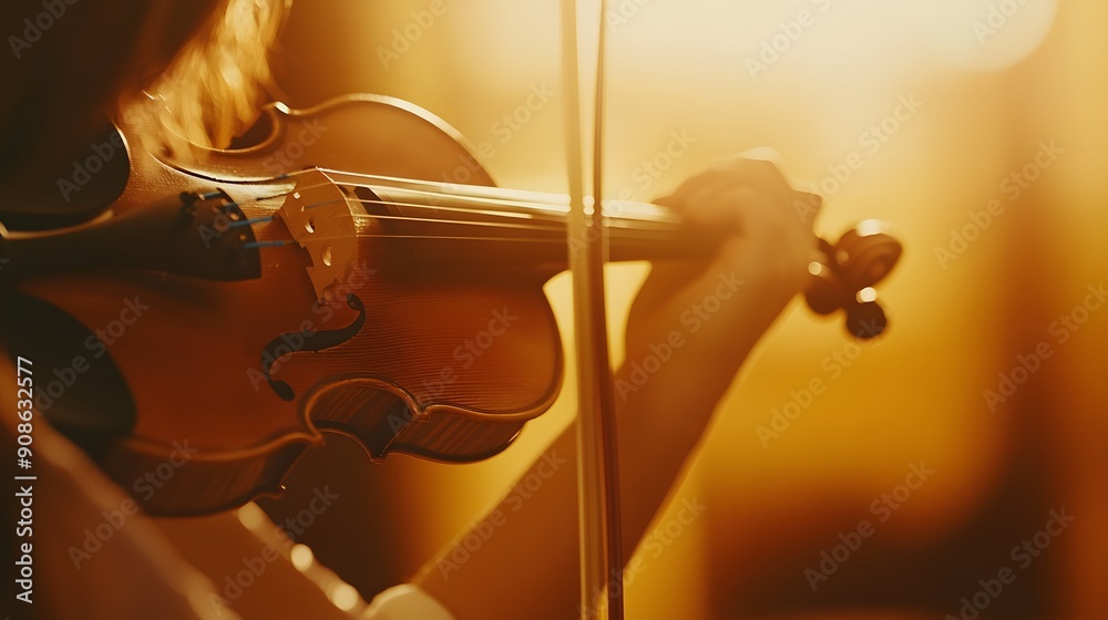 Close-up back view of a violinist playing, detailed curves of the ...