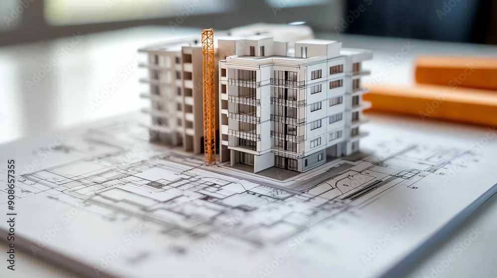 A detailed architectural model of an apartment building on top of ...
