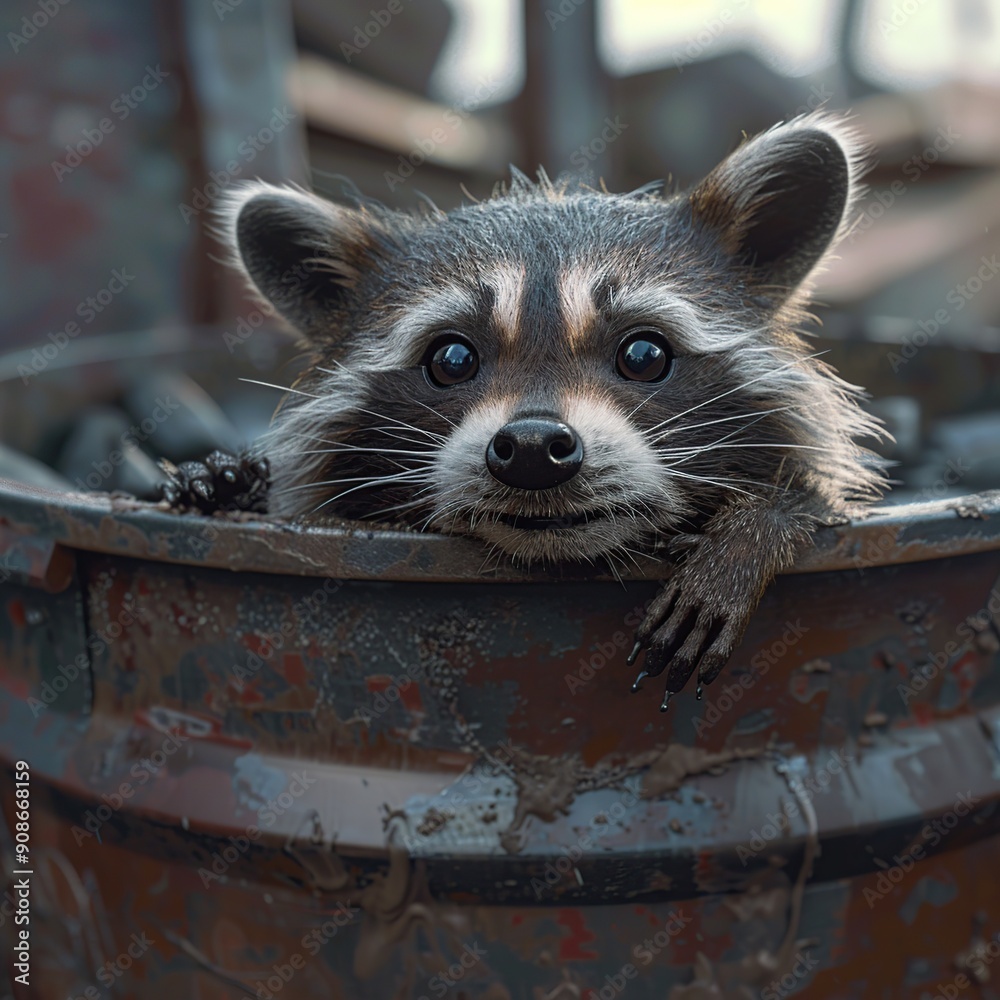 Photo & Art Print Curious Raccoon Peeking Out, We3 Animal