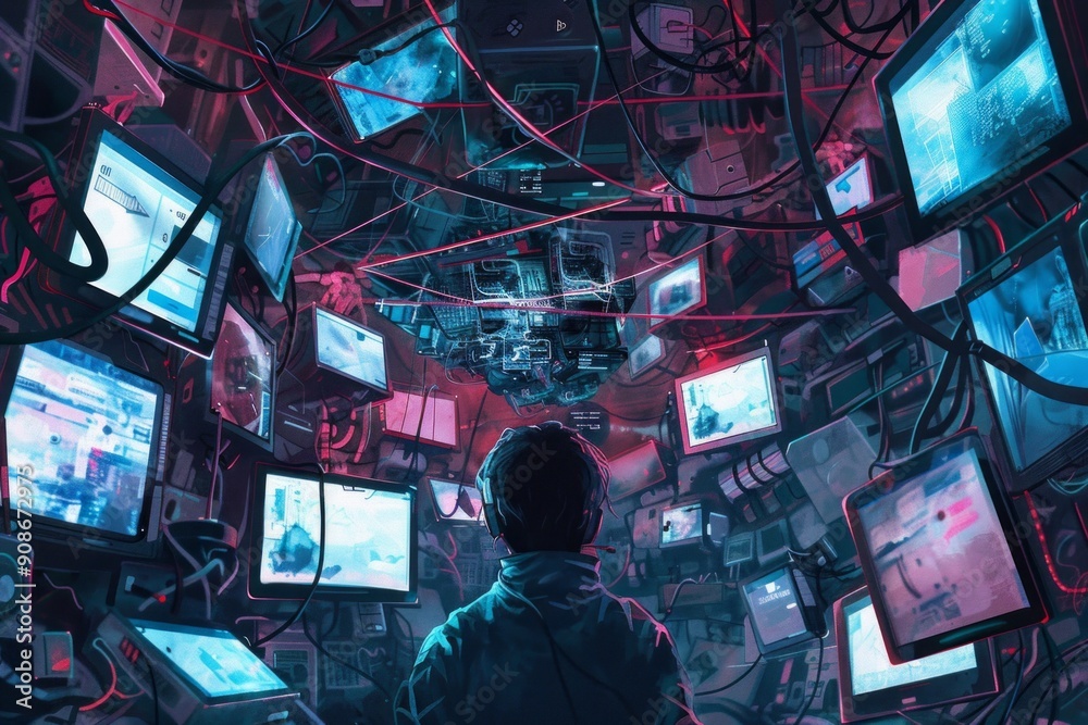 Beast of Technology Overload. A monstrous amalgamation of screens ...