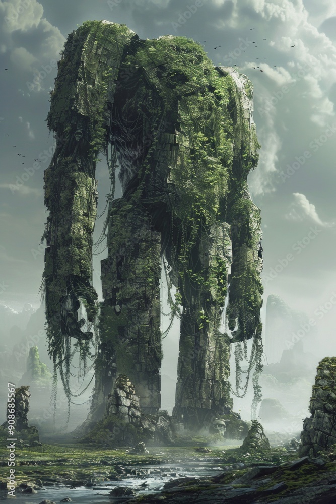 Golem of Isolation. A towering, stone golem covered in moss and vines ...