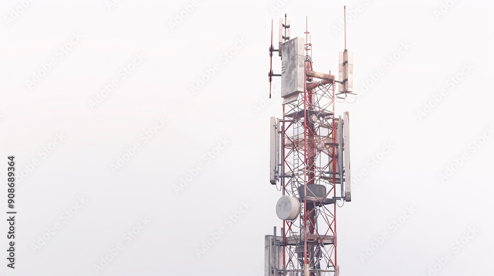 Clear and detailed image of a telecommunication tower with 5G antennas ...