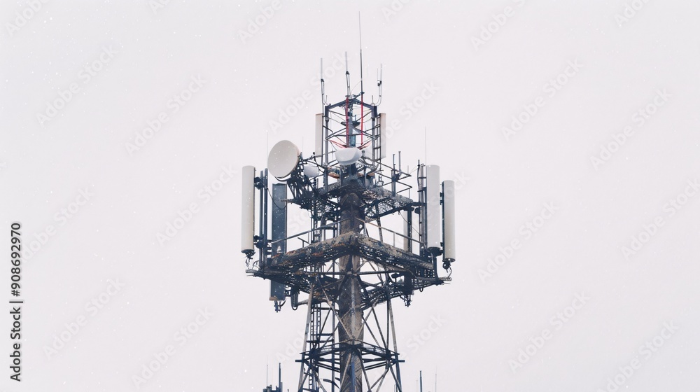 Isolated image of a telecommunication tower equipped with 5G cellular ...