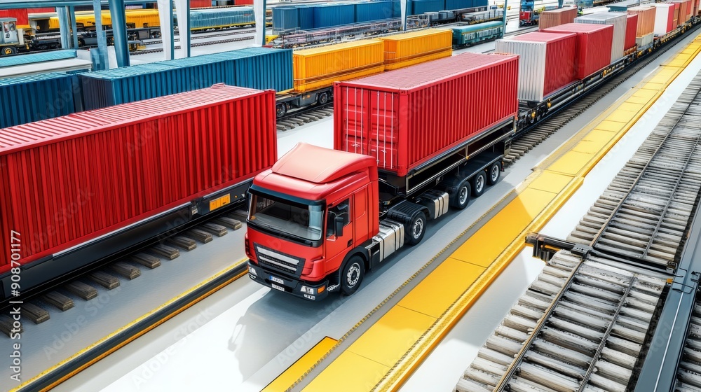 Intermodal Transportation, A detailed view of goods being transferred ...