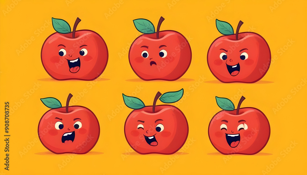 Cartoon style red apples expressive faces emoji emoticon clip art 4 ...