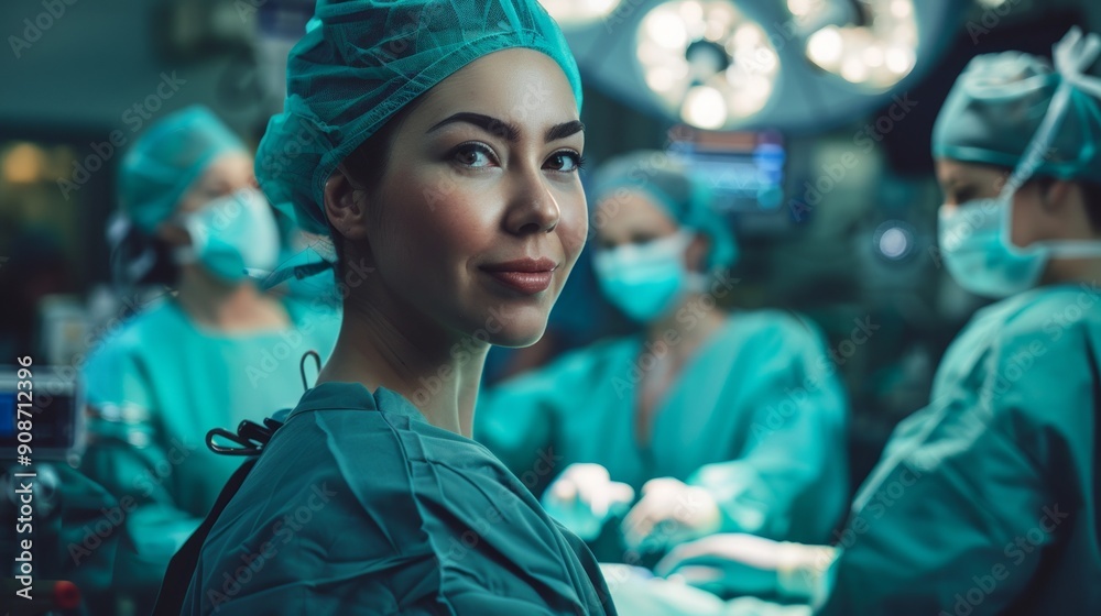 Confident surgical nurse in a modern operating room, exemplifying ...