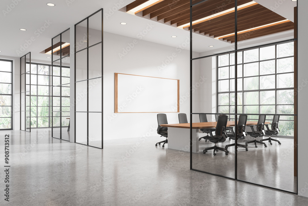 Modern conference room with glass walls and natural light. 3D Rendering ...