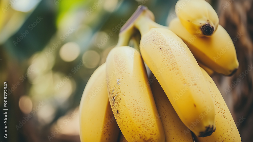 A bunch of ripe bananas in their natural setting. The yellow color of ...