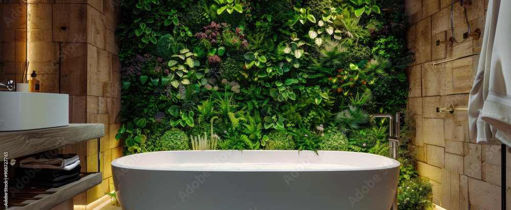 Bath in modern beauty salon, luxury bathroom interior in tropical spa ...