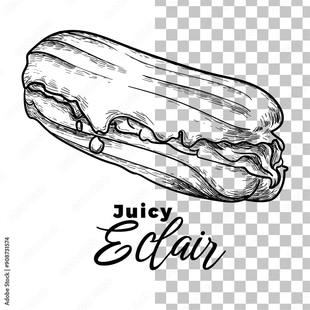 Hand drawn yummy creamy eclair with glaze and filling. Easy to edit and ...