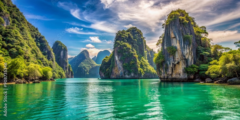 Breathtaking turquoise waters surround towering limestone cliffs in ...