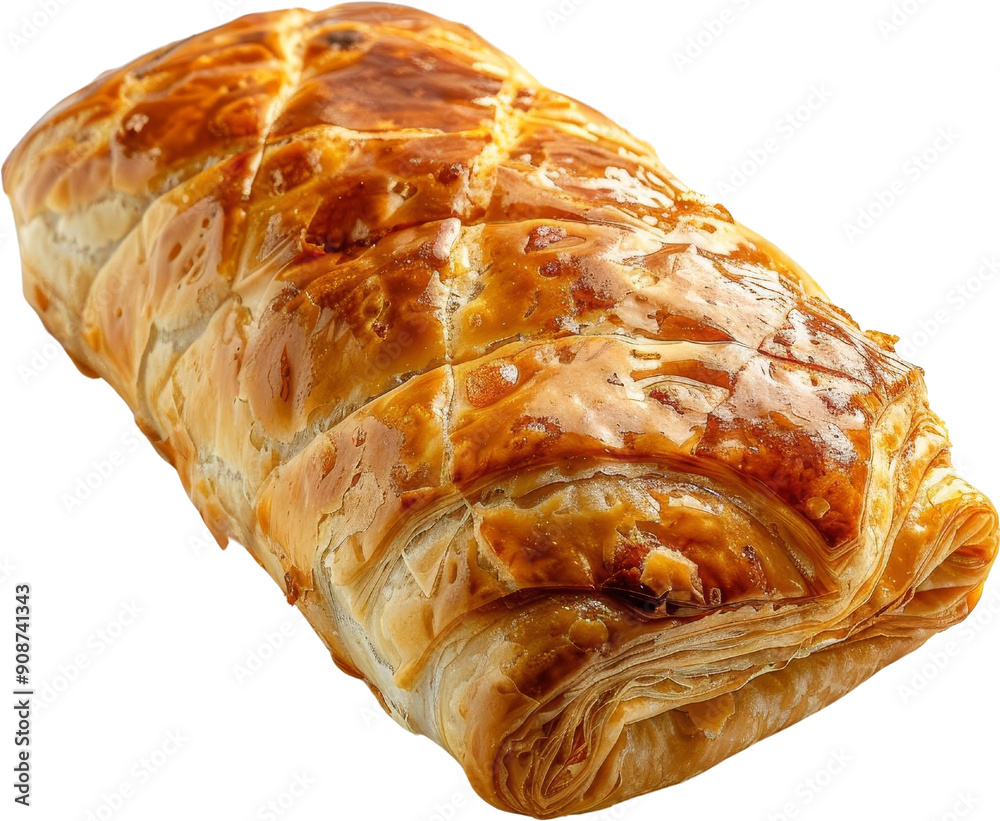 Crispy, golden-brown puff pastry, showcasing flaky layers and a ...