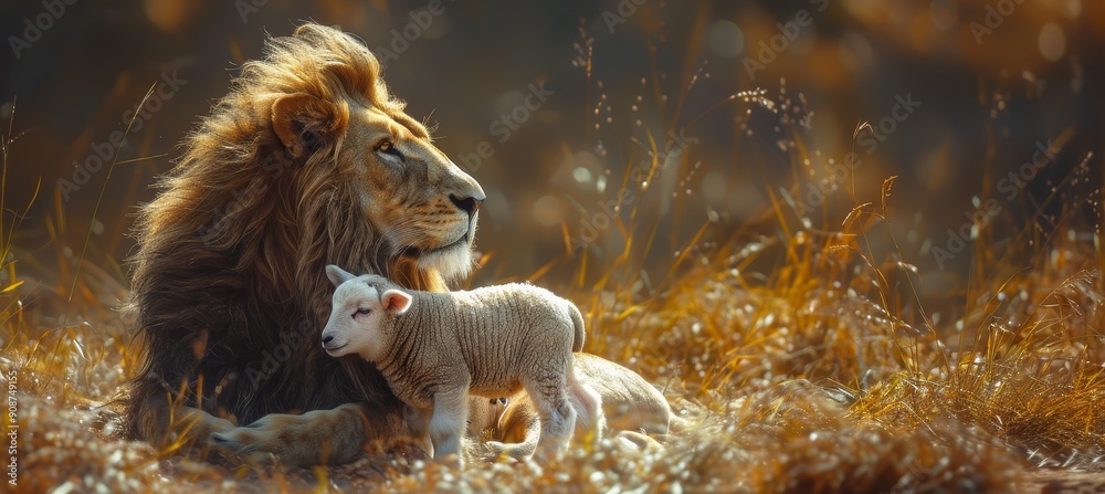 Lion and Lamb Standing Together as Spiritual Metaphor Stock ...