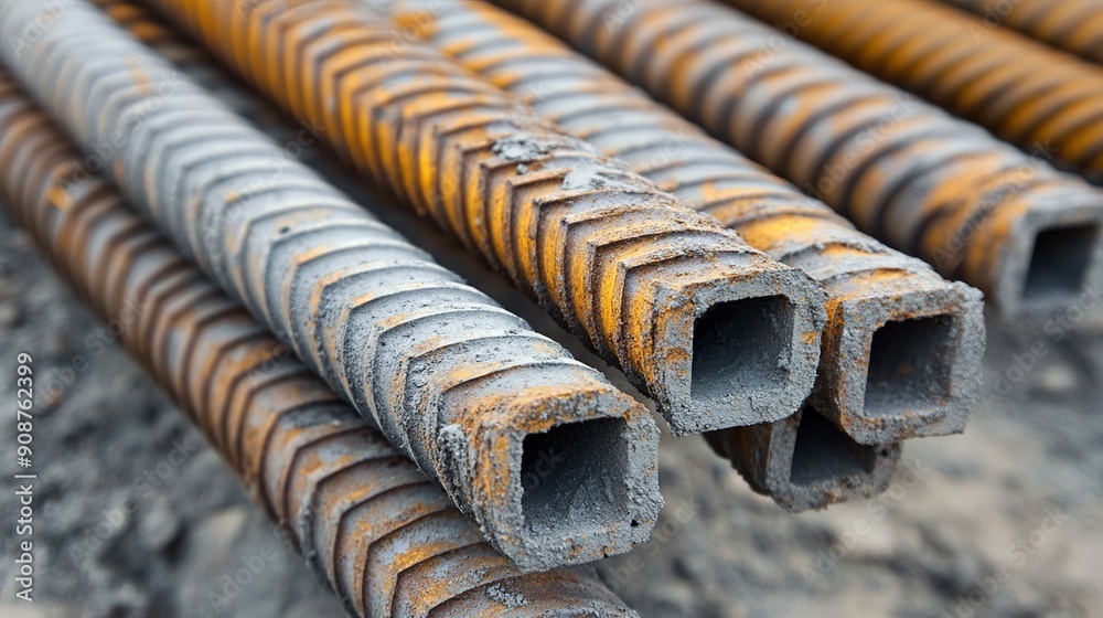 Metal rods used in concrete have a rough texture to improve their bond ...