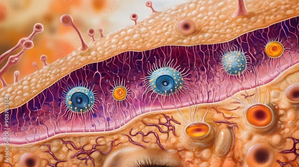 A colorful cell image with many different colored blobs. The blobs come ...