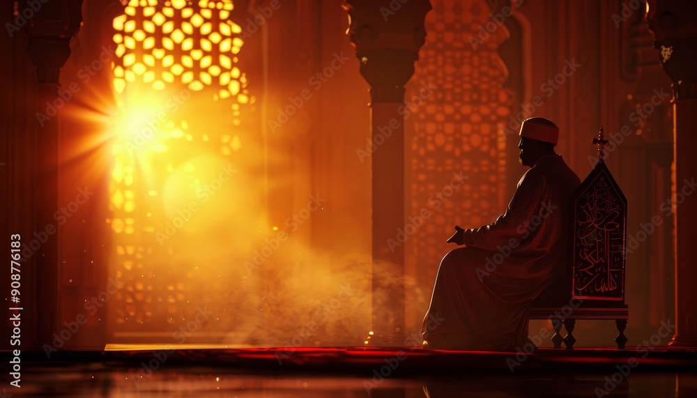 Islamic prophet and ruler in the holy temple during prayer. Muslim ...