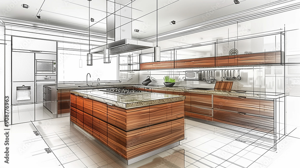 "Modern kitchen interior design featuring white and wood colors with ...