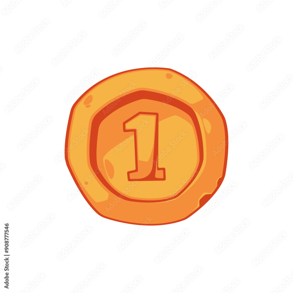Golden coin with number one. Game icon. Casino interface slot badge ...