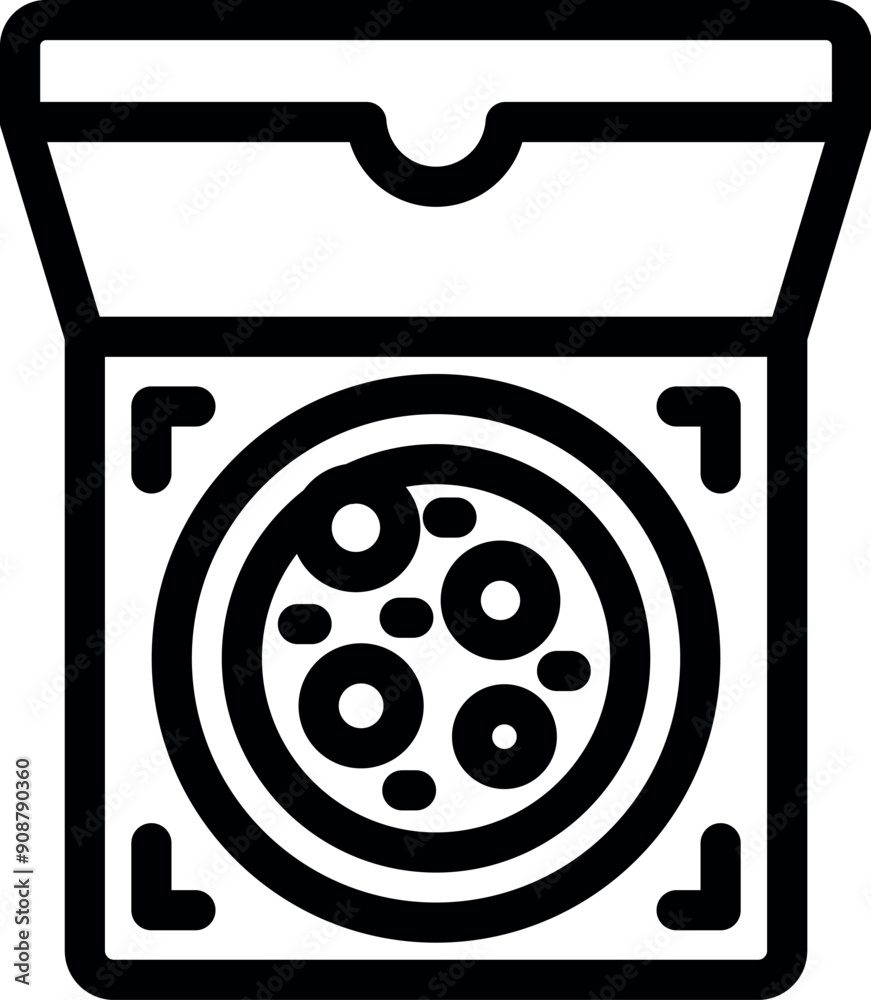 Simple black and white icon of an open pizza box revealing a freshly ...