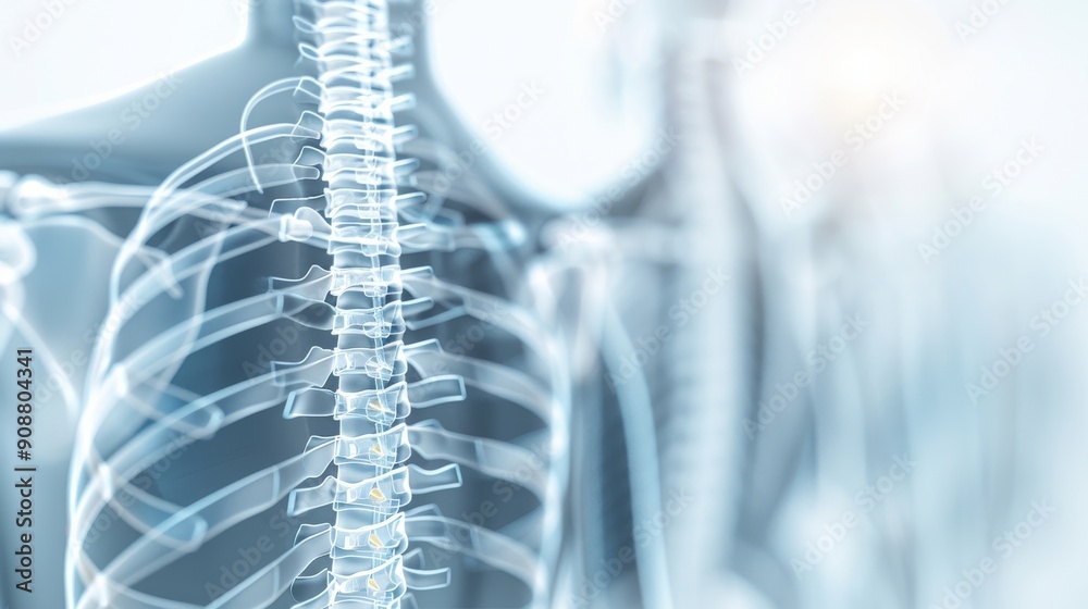 Anatomical illustration showcasing a detailed spine and rib structure ...