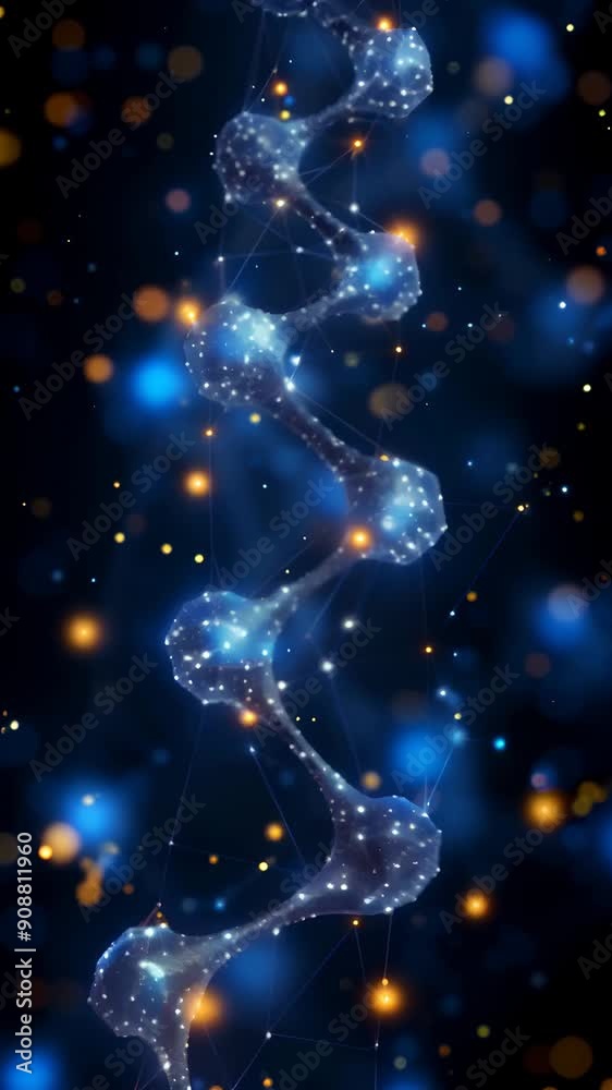 vertical video of glowing DNA strand with interconnected nodes, set ...