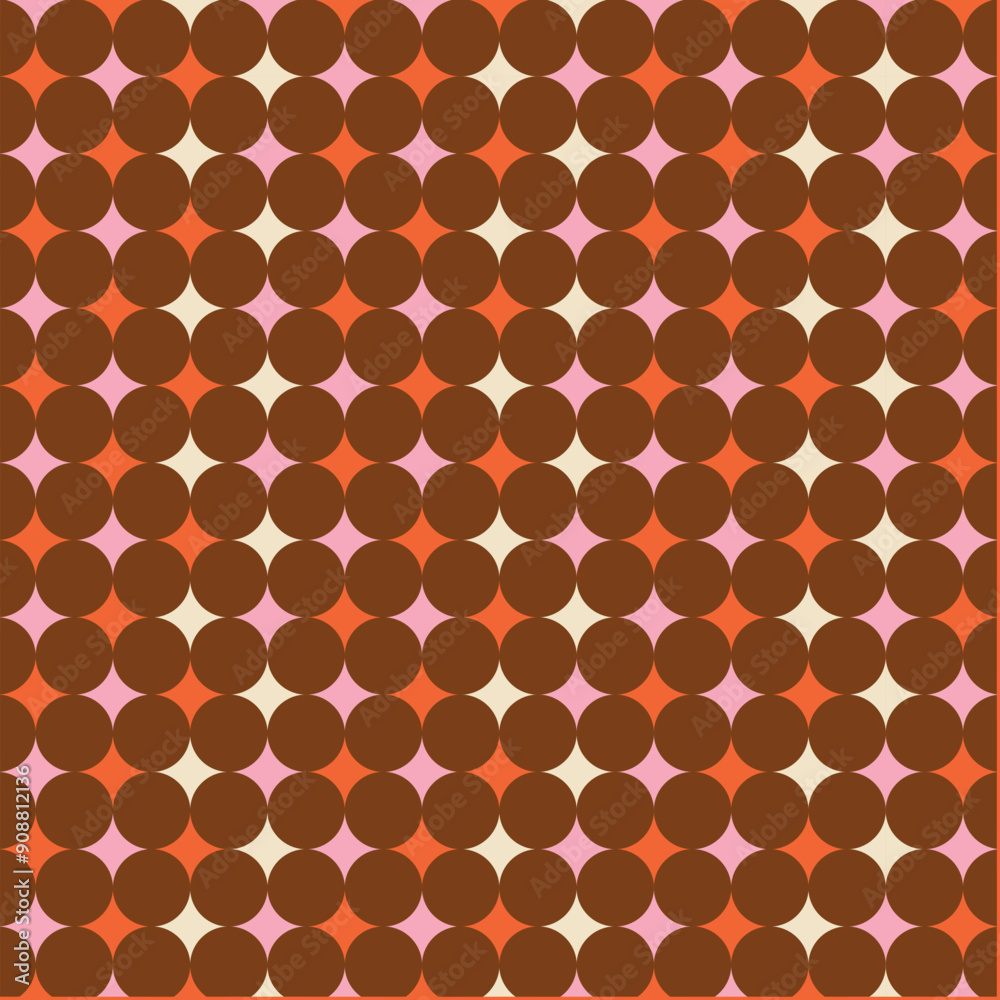Retro Geometric Pattern with Brown, Orange, and Pink Circles. This ...