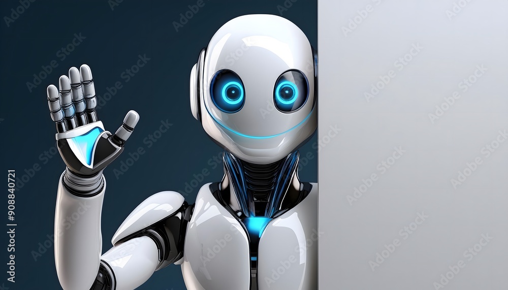 Cute white android with blue eyes waving Stock Illustration | Adobe Stock