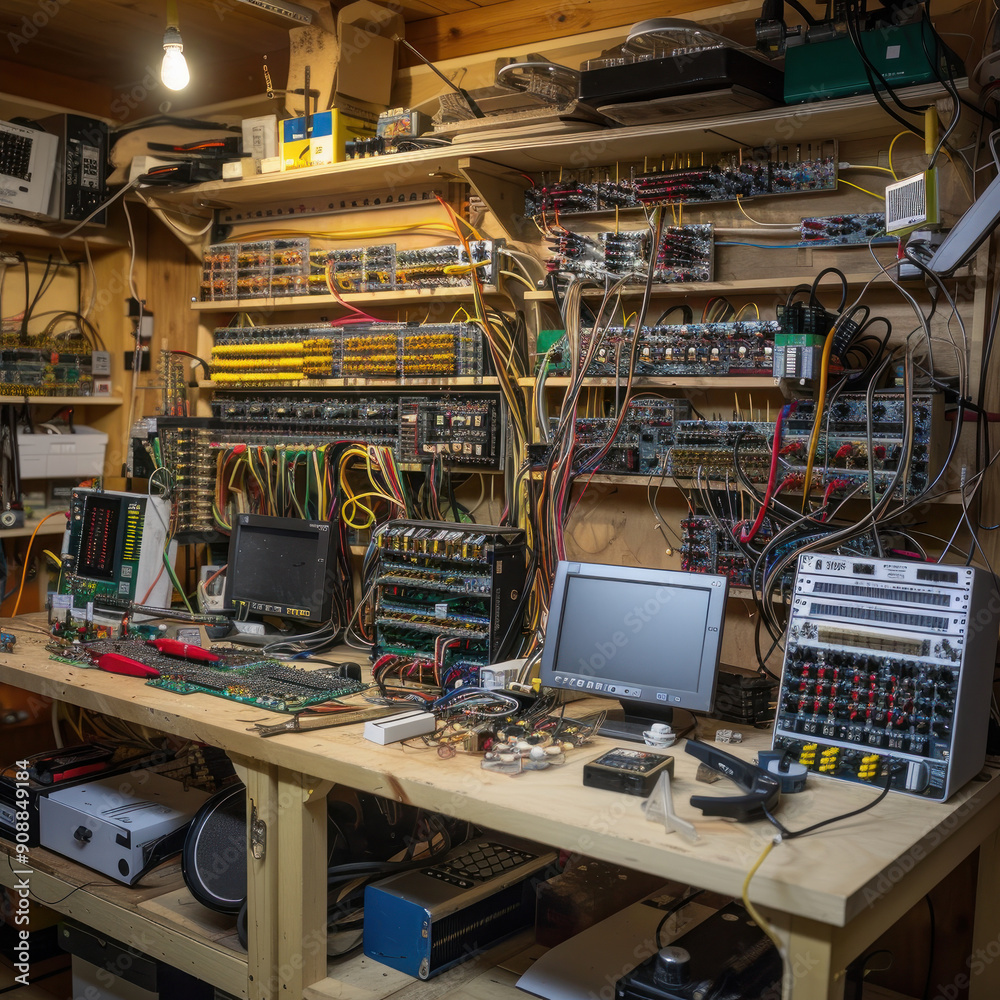 A project bench filled with diodes, resistors, and a multimeter, along ...